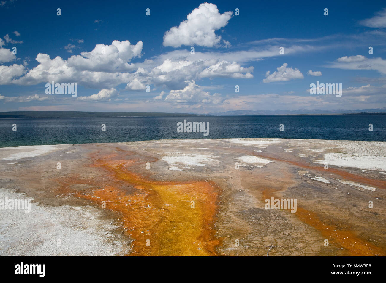Yellowstone lake and hot springs at Geyser Basin, West Thumb area Stock ...