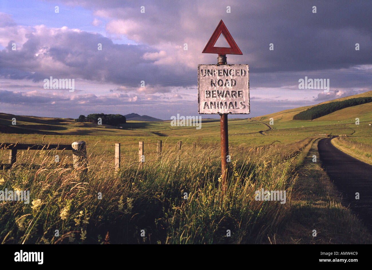 A roadsign in the remote Scottish Border hills of Liddesdale warns ...