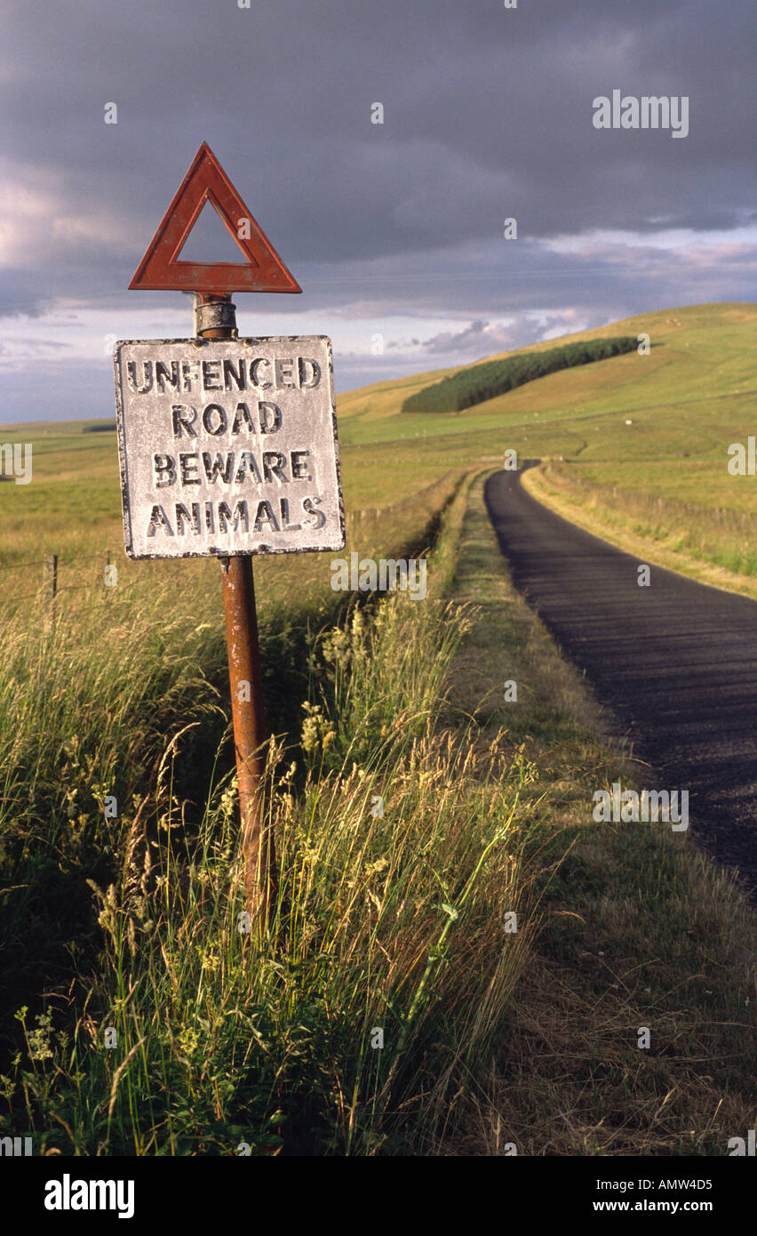 A roadsign in the remote Scottish Border hills of Liddesdale warns ...