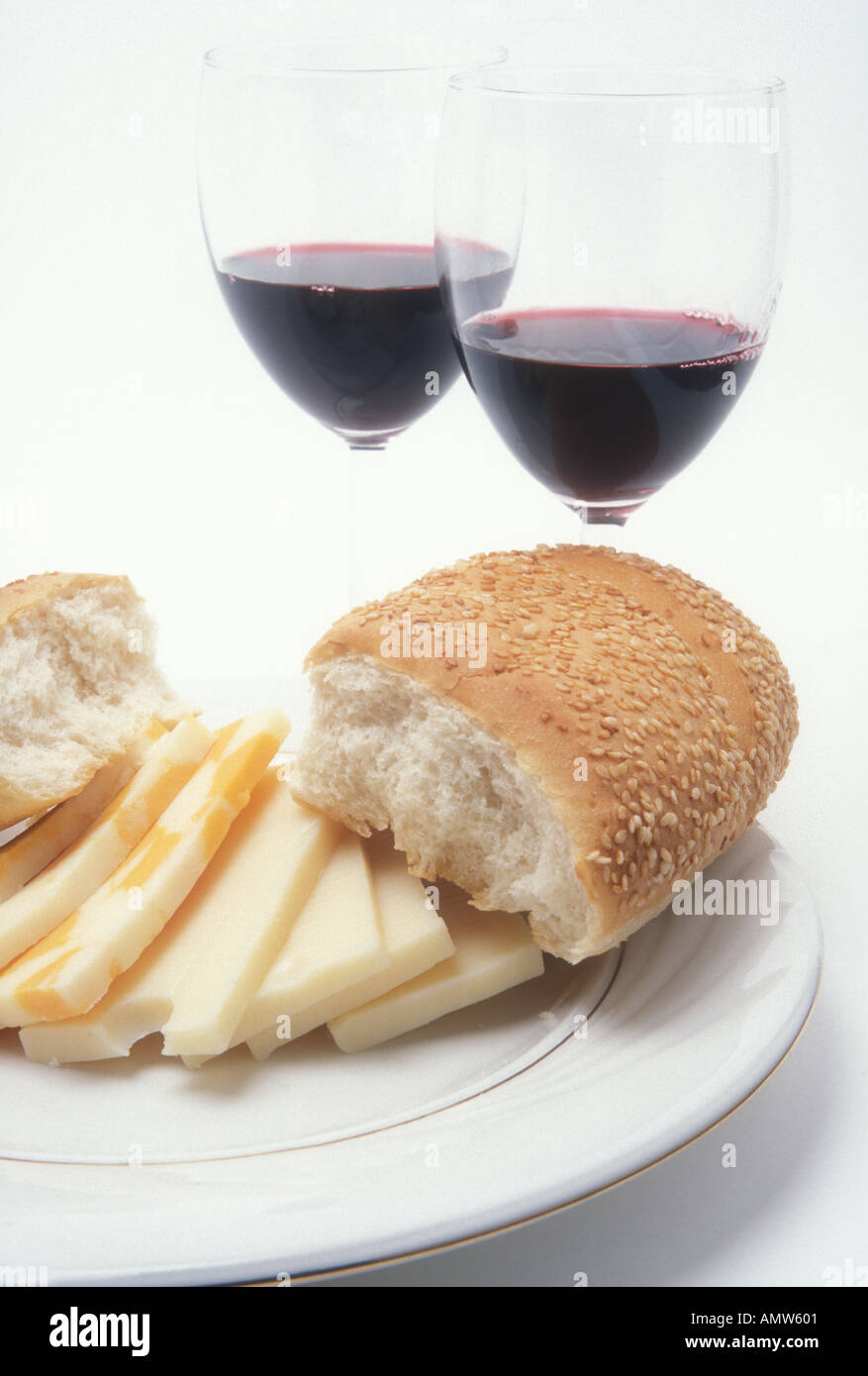 Wine Bread and Cheese Stock Photo - Alamy