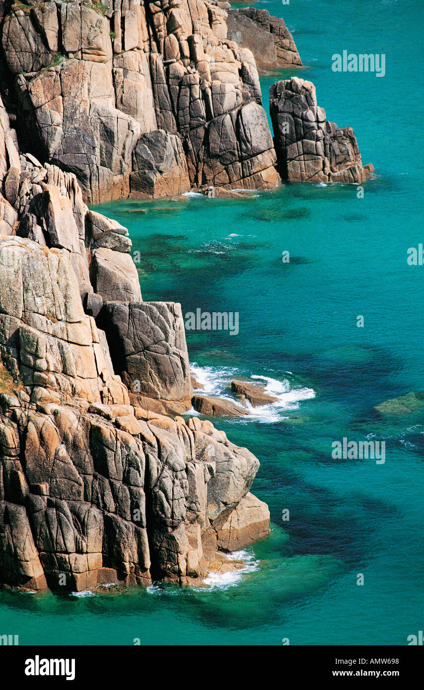 Granite coastal cliffs at Treen near Lands End near Penzance Cornwall ...