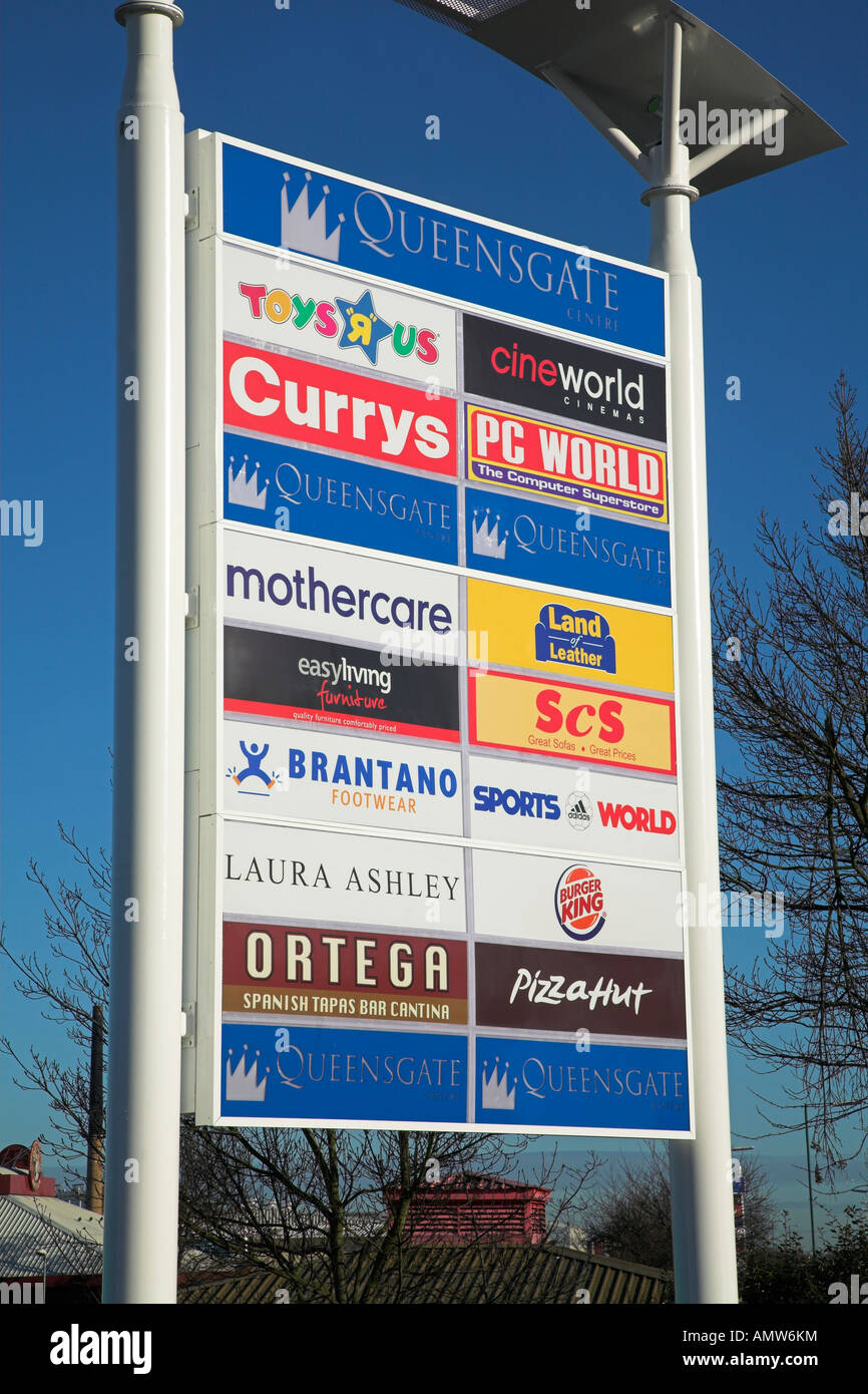 Sign at the entrance to a retail shopping park in Harlow, Essex Stock ...