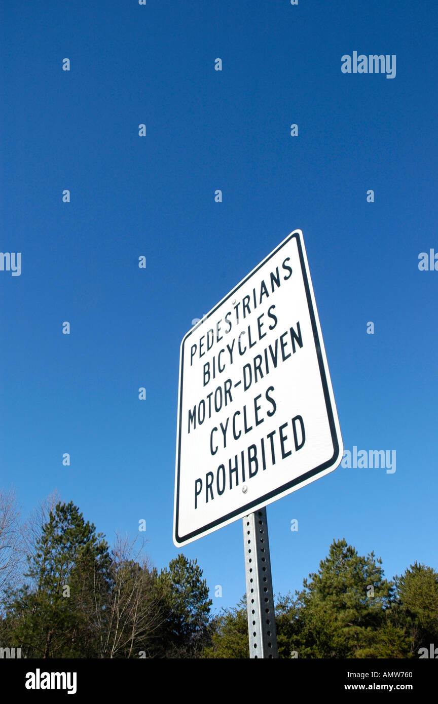 Freeway and road signs on the shoulder of the roadway bed Stock Photo ...