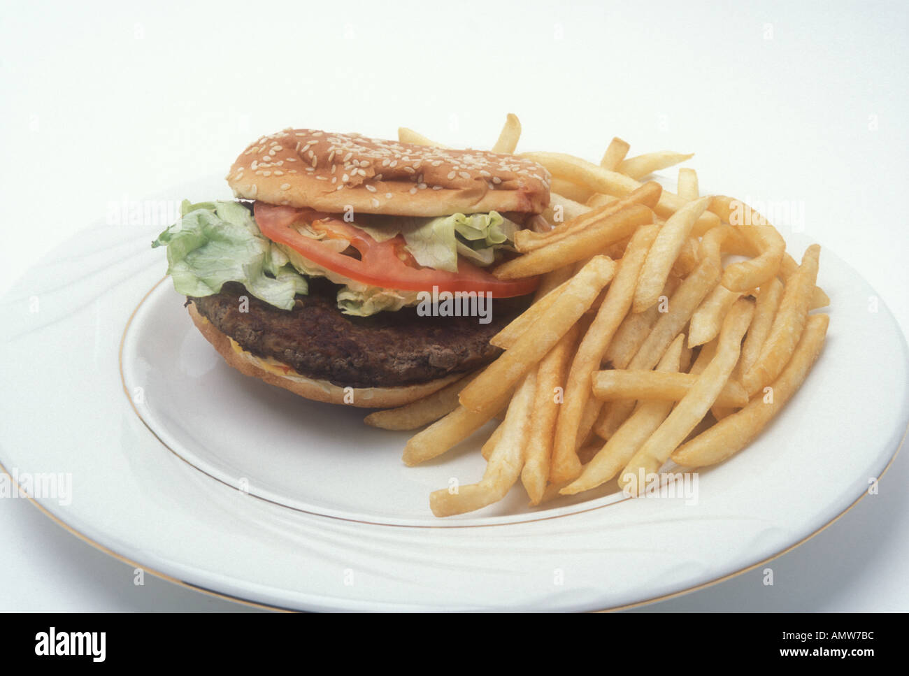 Burger with Fries Stock Photo - Alamy