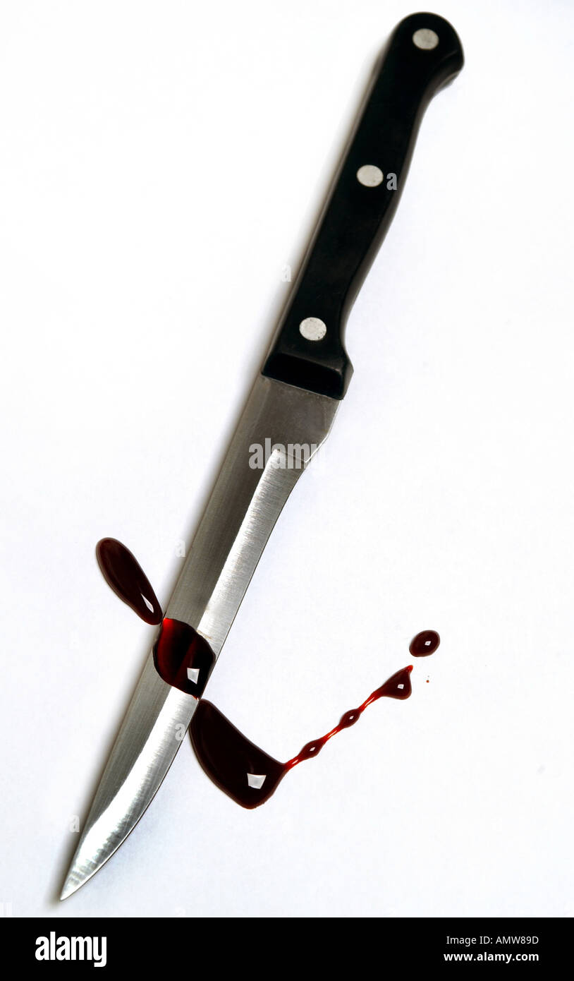 a kitchen knife with blood stains Stock Photo - Alamy