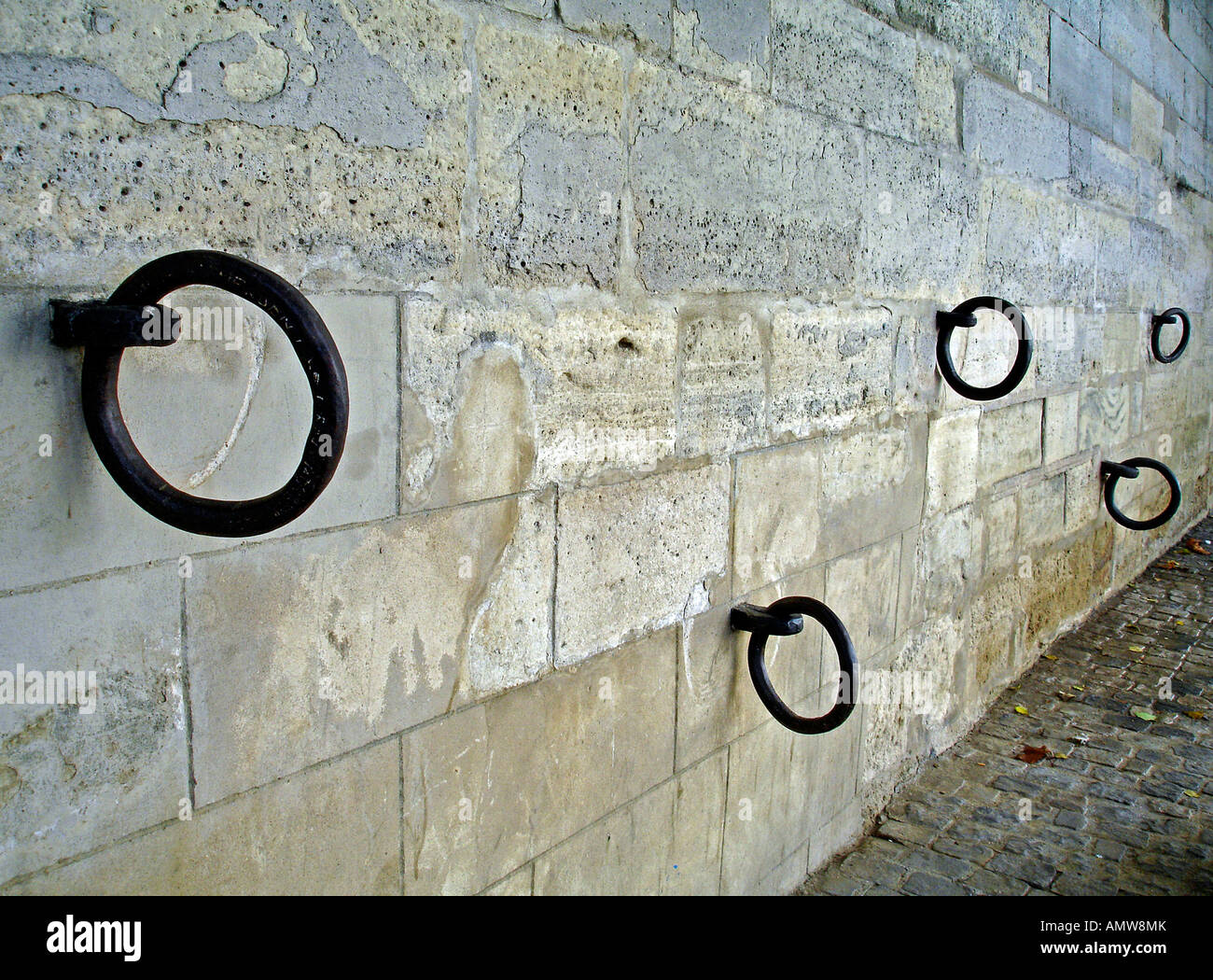 Steel rings in limestone wall Stock Photo - Alamy