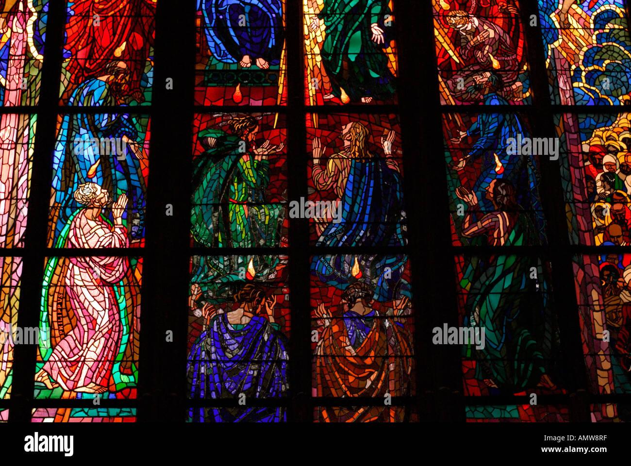 Stained glass window in St Vitus Cathedral Prague Castle Czech Republic ...