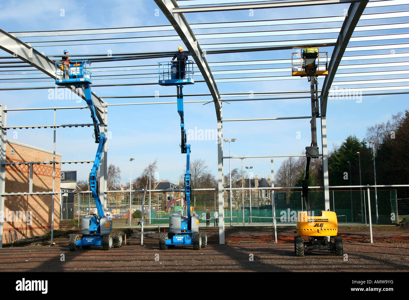 Mobile work platforms on construction site Stock Photo - Alamy