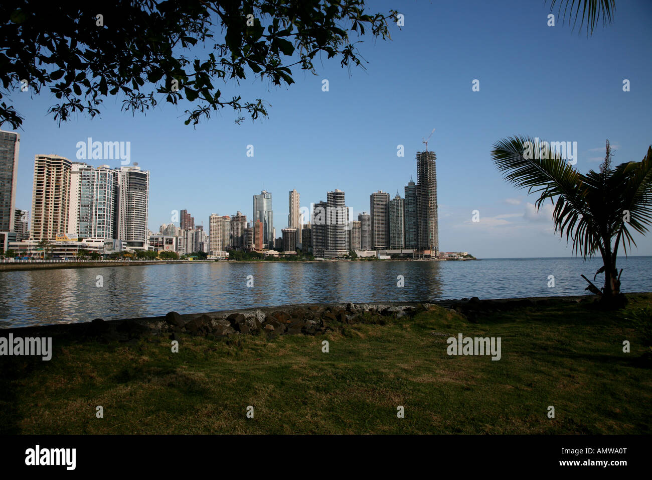 Panama skyline hi rise water central America Building reflection in ...