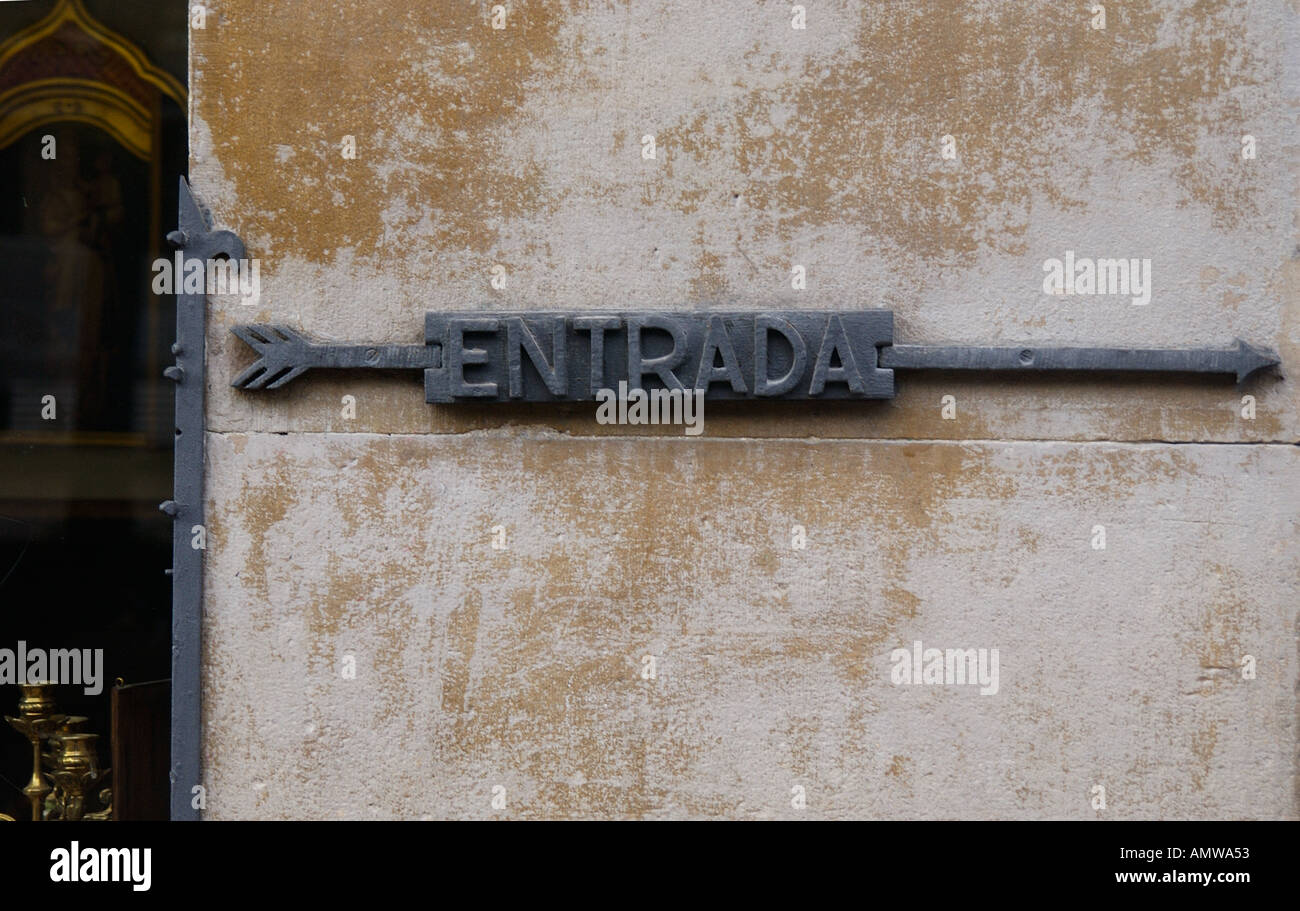 Art Deco entrance Entrada sign in Spanish Pamplona Spain shaped like an ...