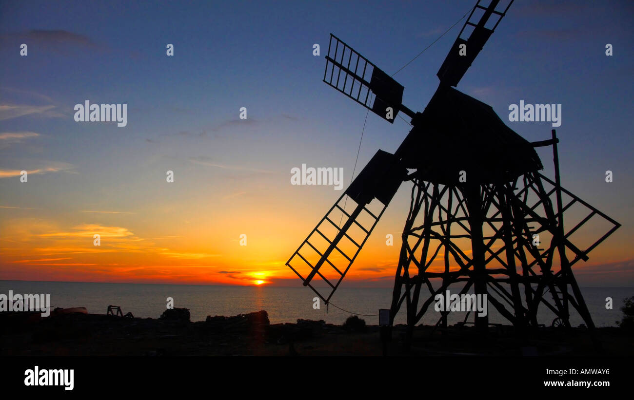 Windmill Sunset Oland Sweden Stock Photos & Windmill Sunset Oland ...
