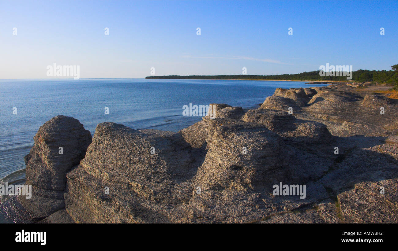 Limestone shapes in Byerum on the western coast of island Oland Stock ...