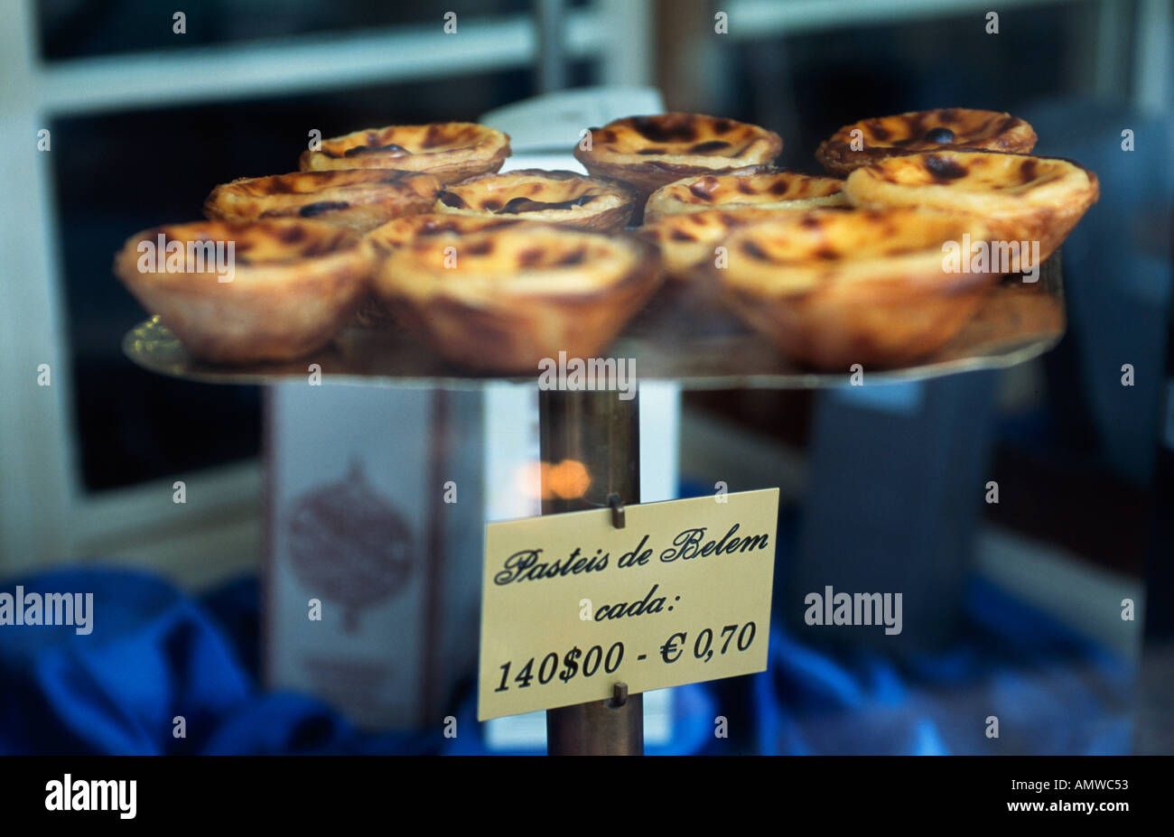 Pasteis de Belem a type of custard tart in the window of the famous ...