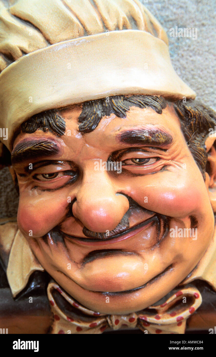 Chef statue in front of the restaurant, Barcelona, Spain Stock Photo ...