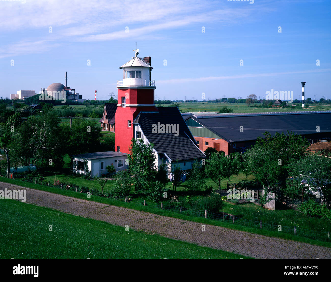 Lighthouse and Nuclear power plant, Brokdorf Stock Photo - Alamy