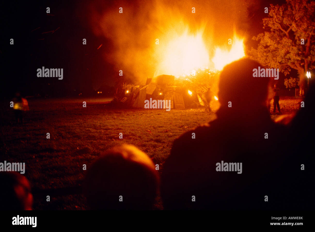 Guy Fawkes Night Crowd Of People Watching Bonfire Stock Photo - Alamy