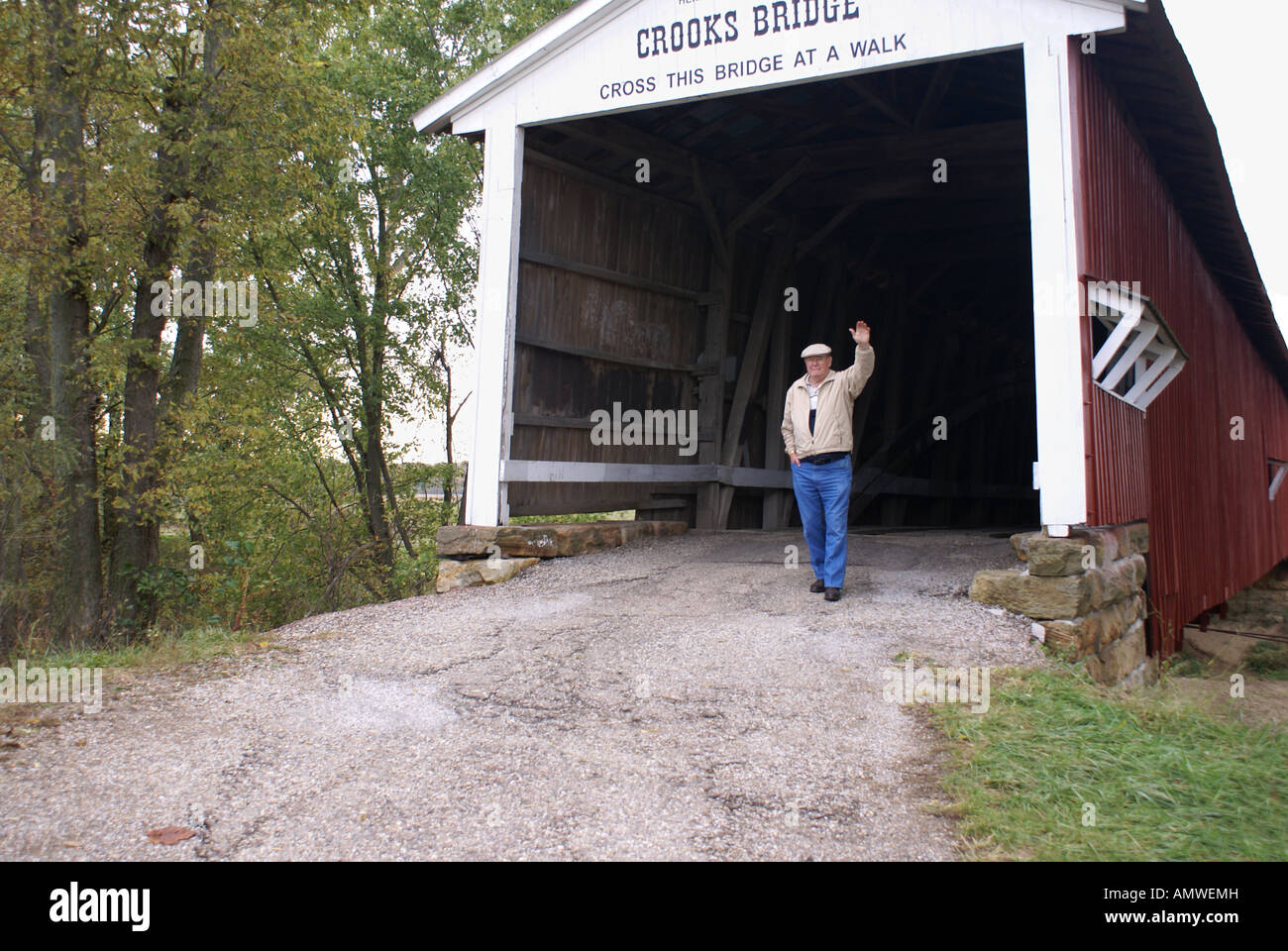 Tourist at Covered Bridge Stock Photo - Alamy