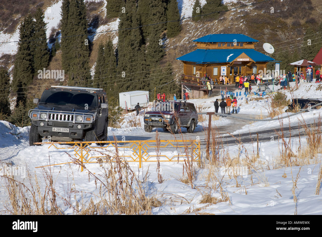 Hummer car at snowy ski resort of Chimbulak Kazakhstan Stock Photo - Alamy