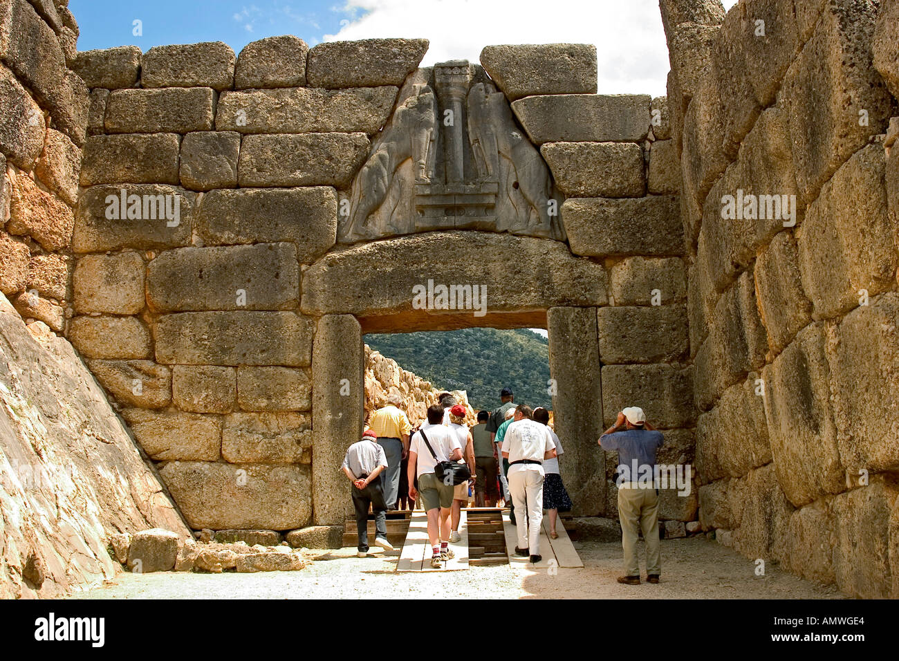 Liongate wall around the akropolis of Mykene Peloponnese Greece Stock ...