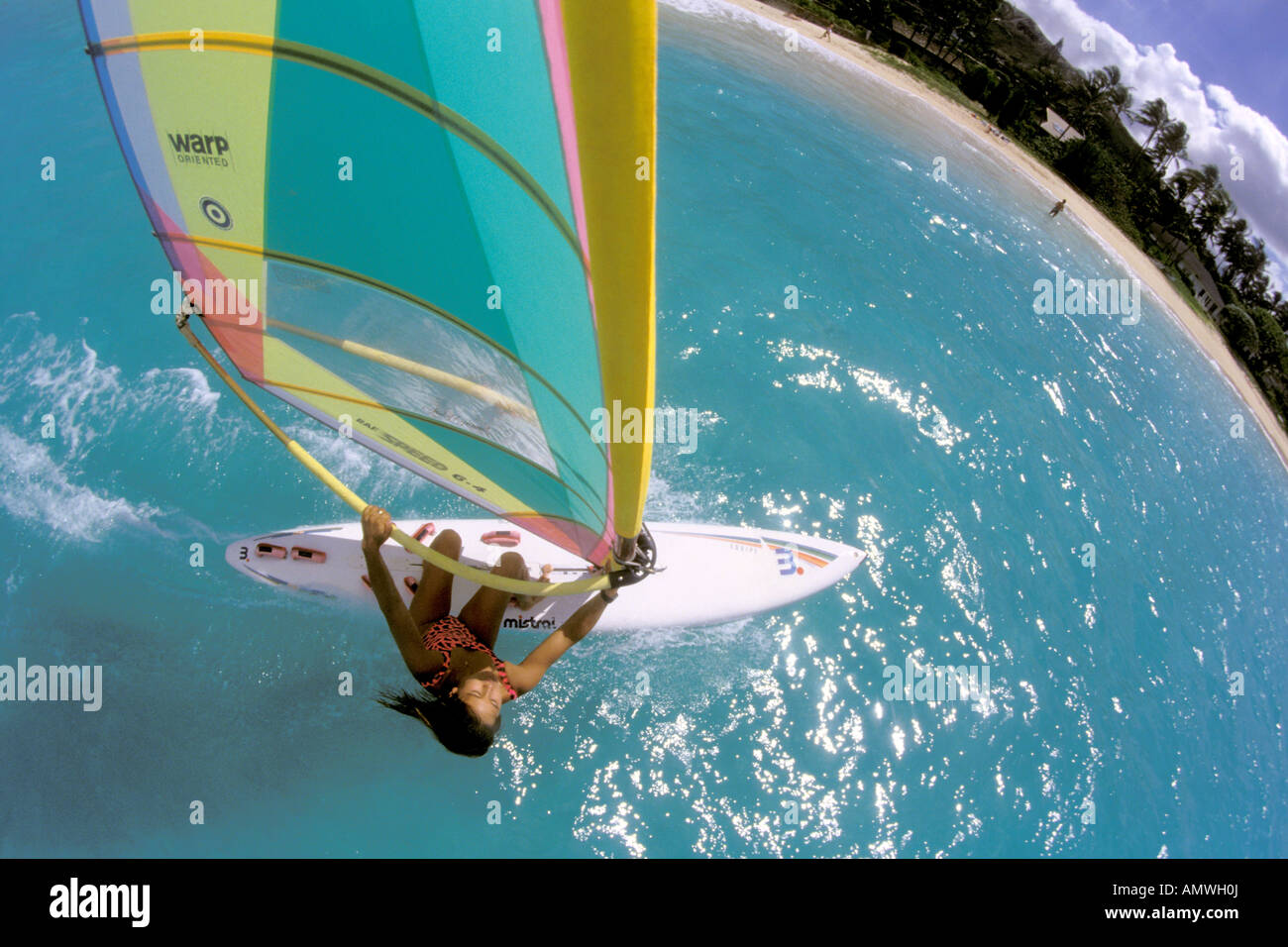 USA, Hawaiian Islands. Woman windsurfing, high angle Stock Photo - Alamy