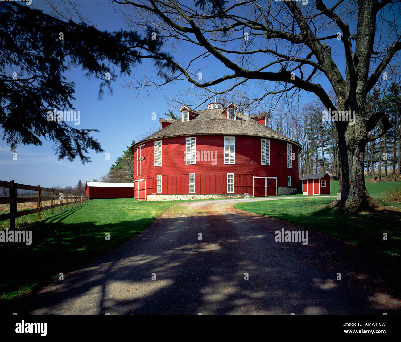 Round Red Barn Made With Shingles Cut From Local Timber In 1902, Old ...