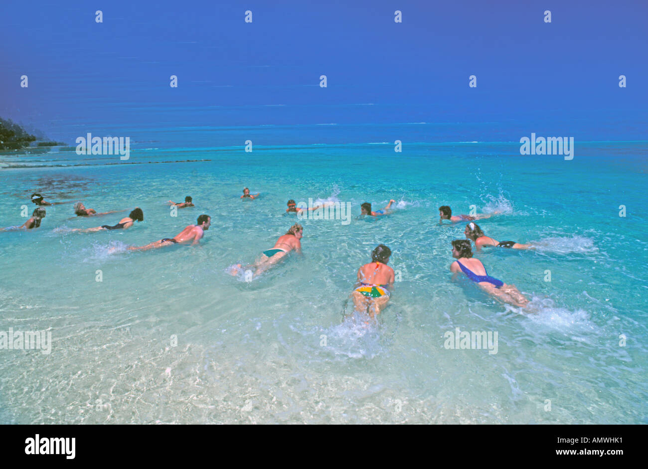 Beach fitness group people exercise with shallow water aerobics Stock ...