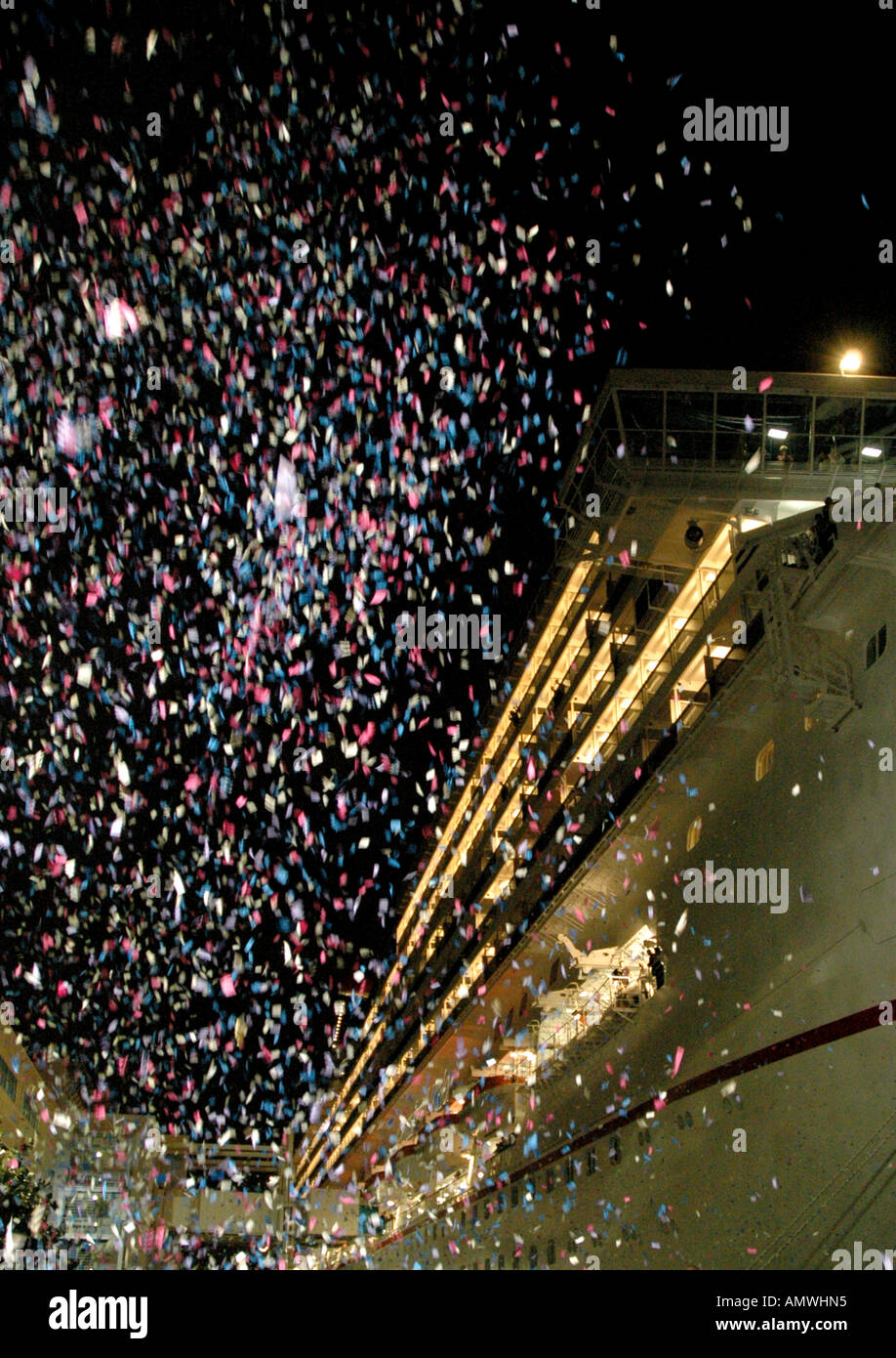 Cruise ship christening Carnival Valor confetti lights gala Stock Photo ...