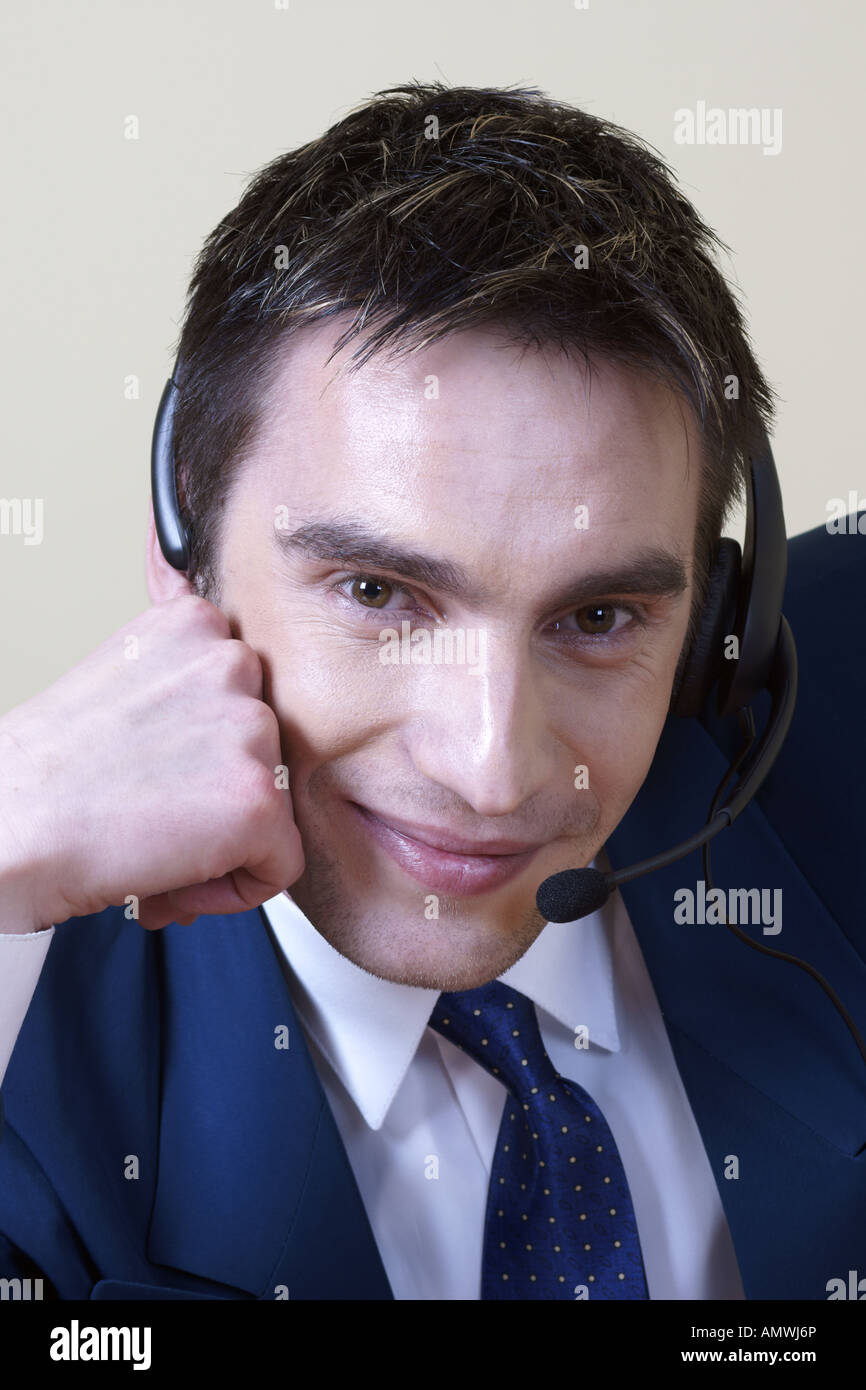 smiling telesales worker Stock Photo - Alamy