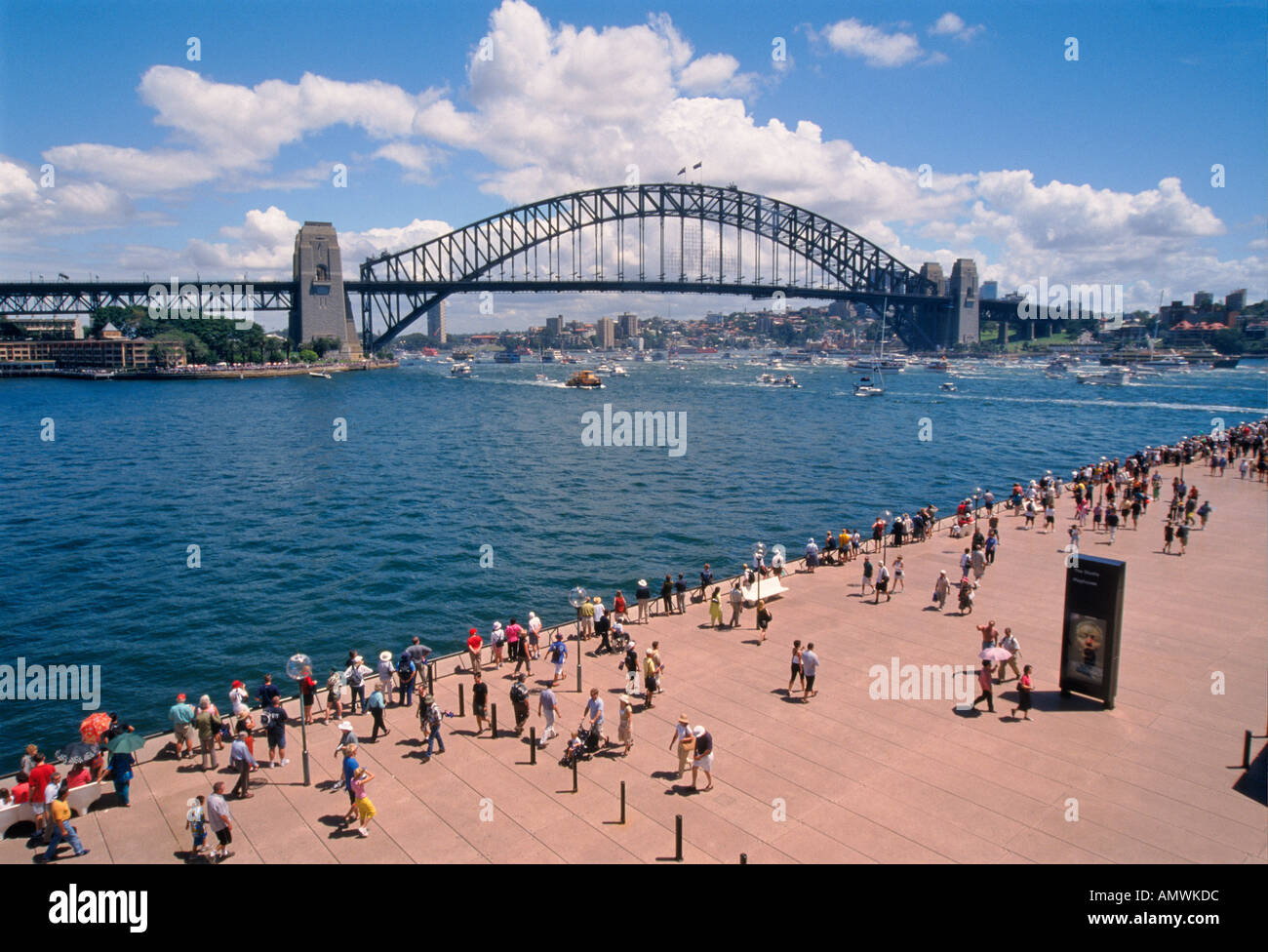 Sydney harbour bridge pylons seen from opera house western promenade ...