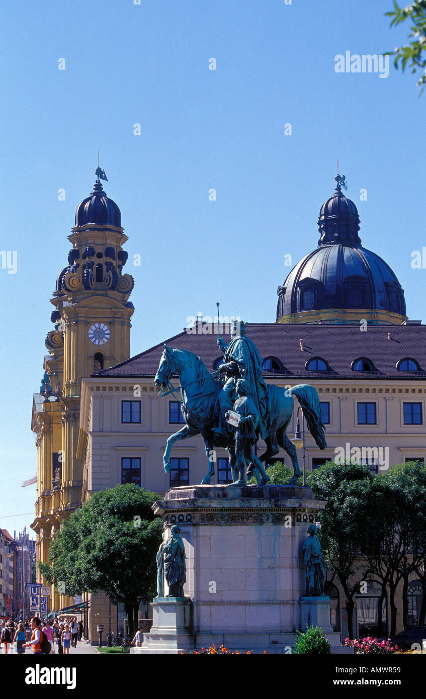 Germany Bavaria Munich The statue of King Ludwig the I and Theatiner ...