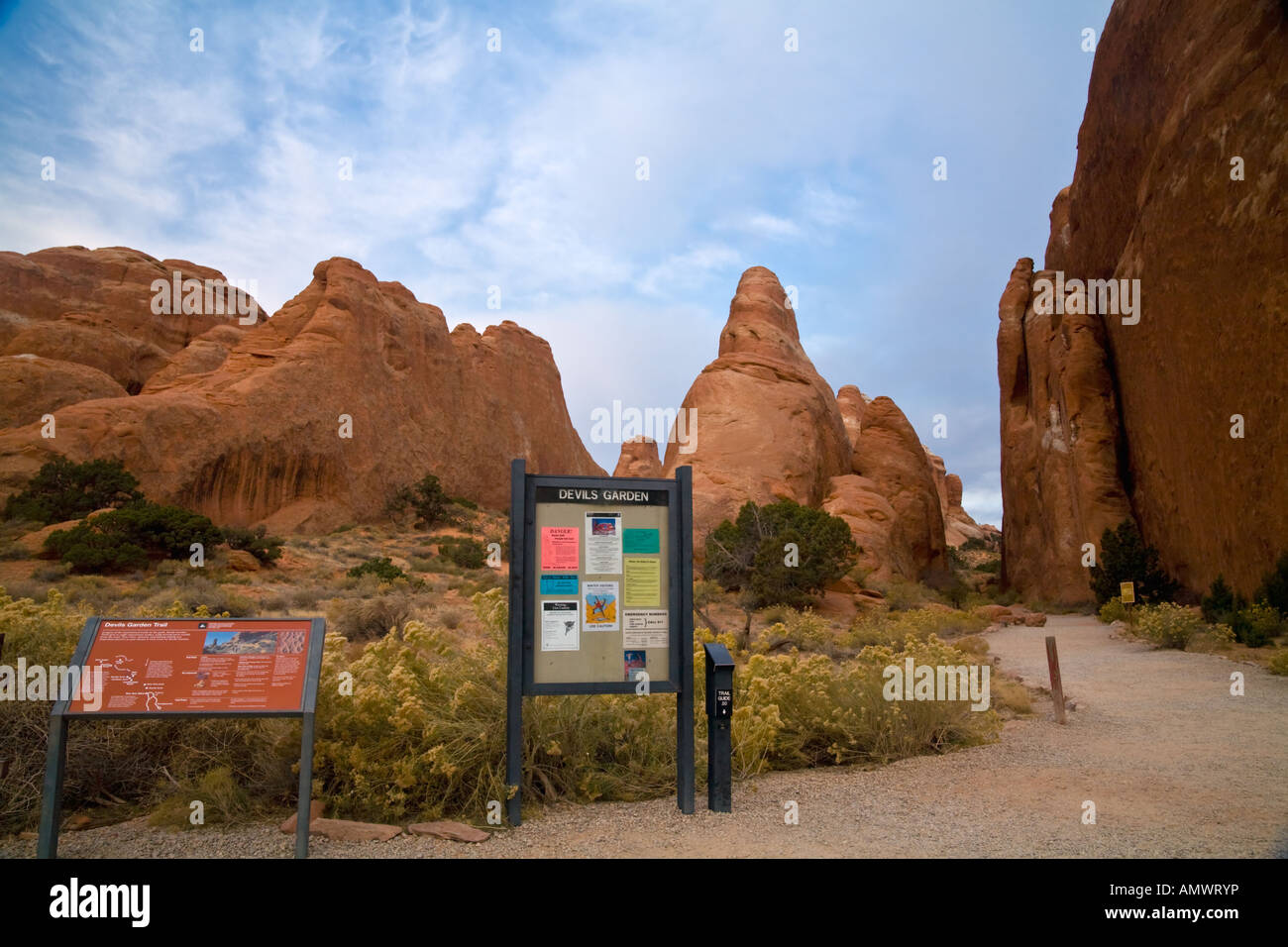 Low angle shot of the Trailhead at Devil's Garden, Arches National Park ...