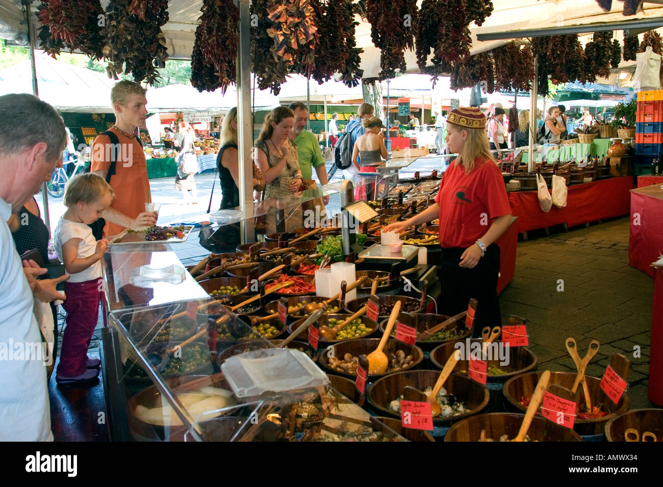 Germany Bavaria Munich Delicates food stall at viktualienmarkt Stock ...
