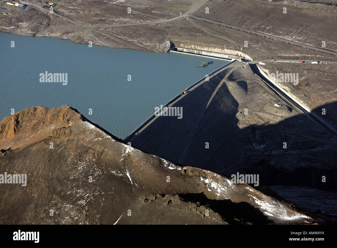 Aerial view of The Karahnjukar hydroelectric dam and reservoir in east ...