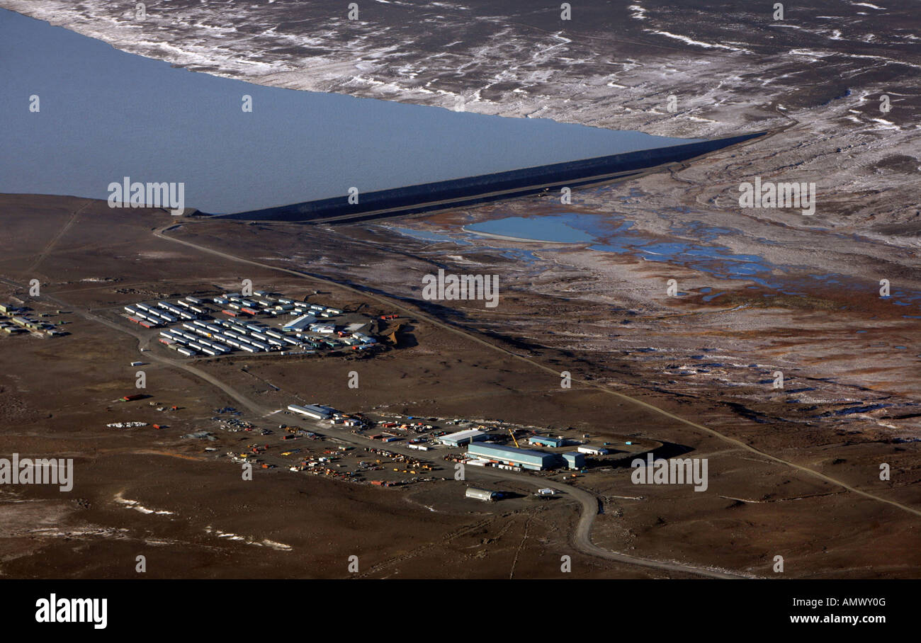 Aerial view of The Karahnjukar hydroelectric dam and reservoir in east ...