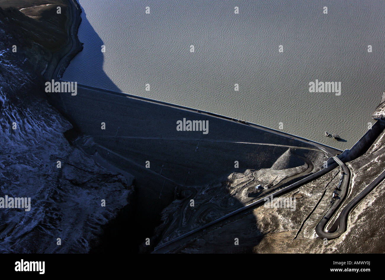 Aerial view of The Karahnjukar hydroelectric dam and reservoir in east ...