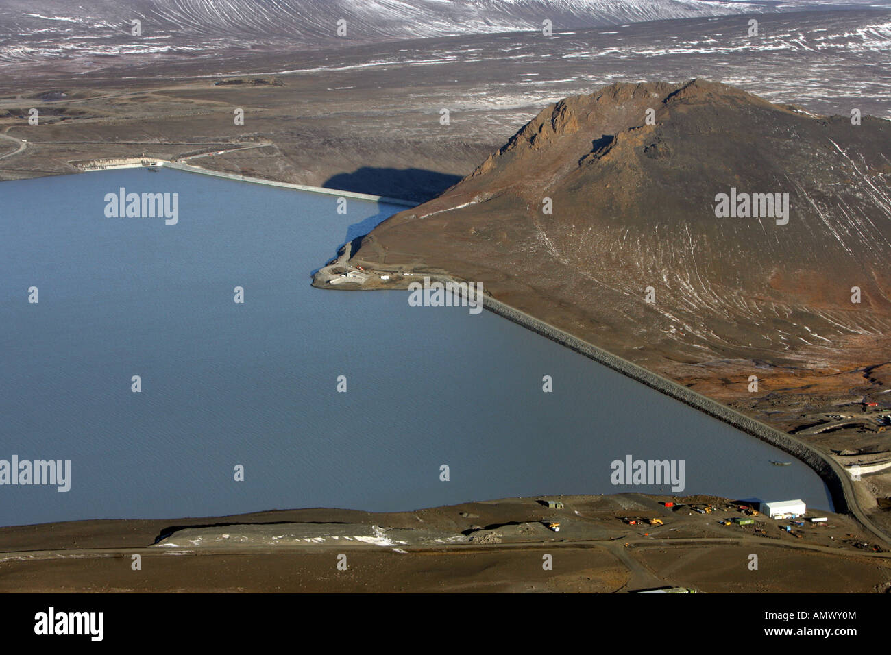 Aerial view of The Karahnjukar hydroelectric dam and reservoir in east ...