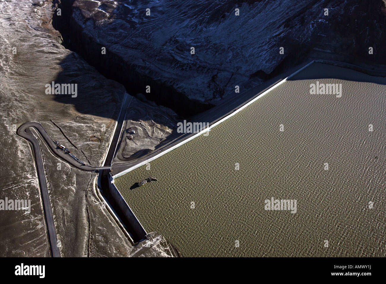Aerial view of The Karahnjukar hydroelectric dam and reservoir in east ...