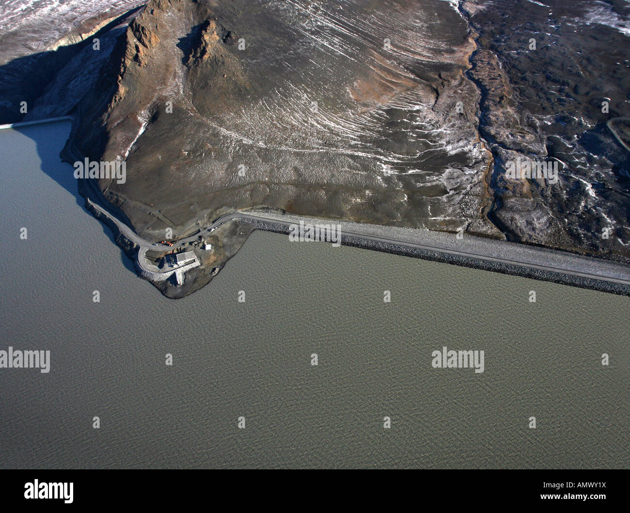 Aerial view of The Karahnjukar hydroelectric dam and reservoir in east ...