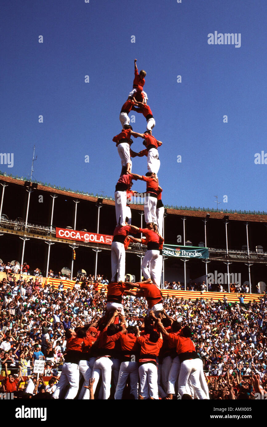 Spain, Tarragona. A fiesta of castellers (human castle builders). They ...