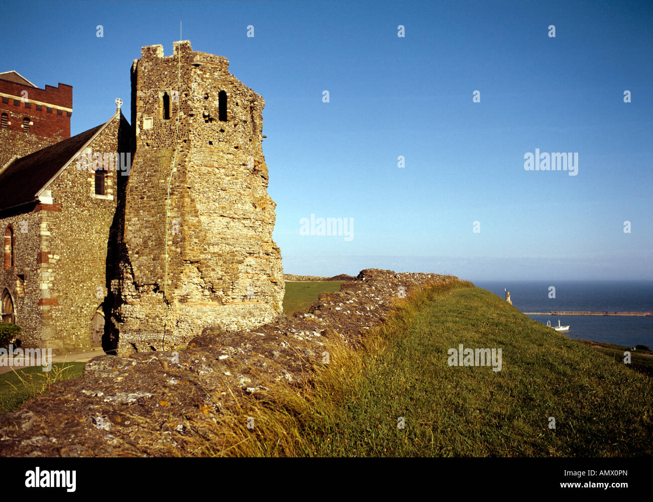 The Pharos Roman lighthouse beside St Marys Church Dover Castle Kent ...