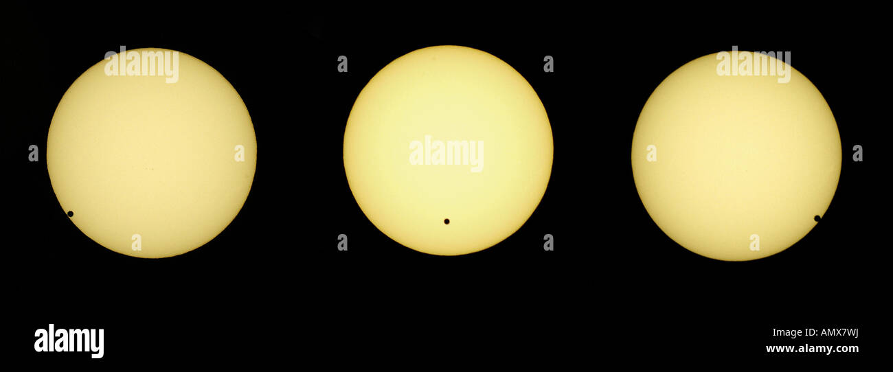 Venus transiting the Sun on June 8th 2004. Left: Second contact on 07: ...