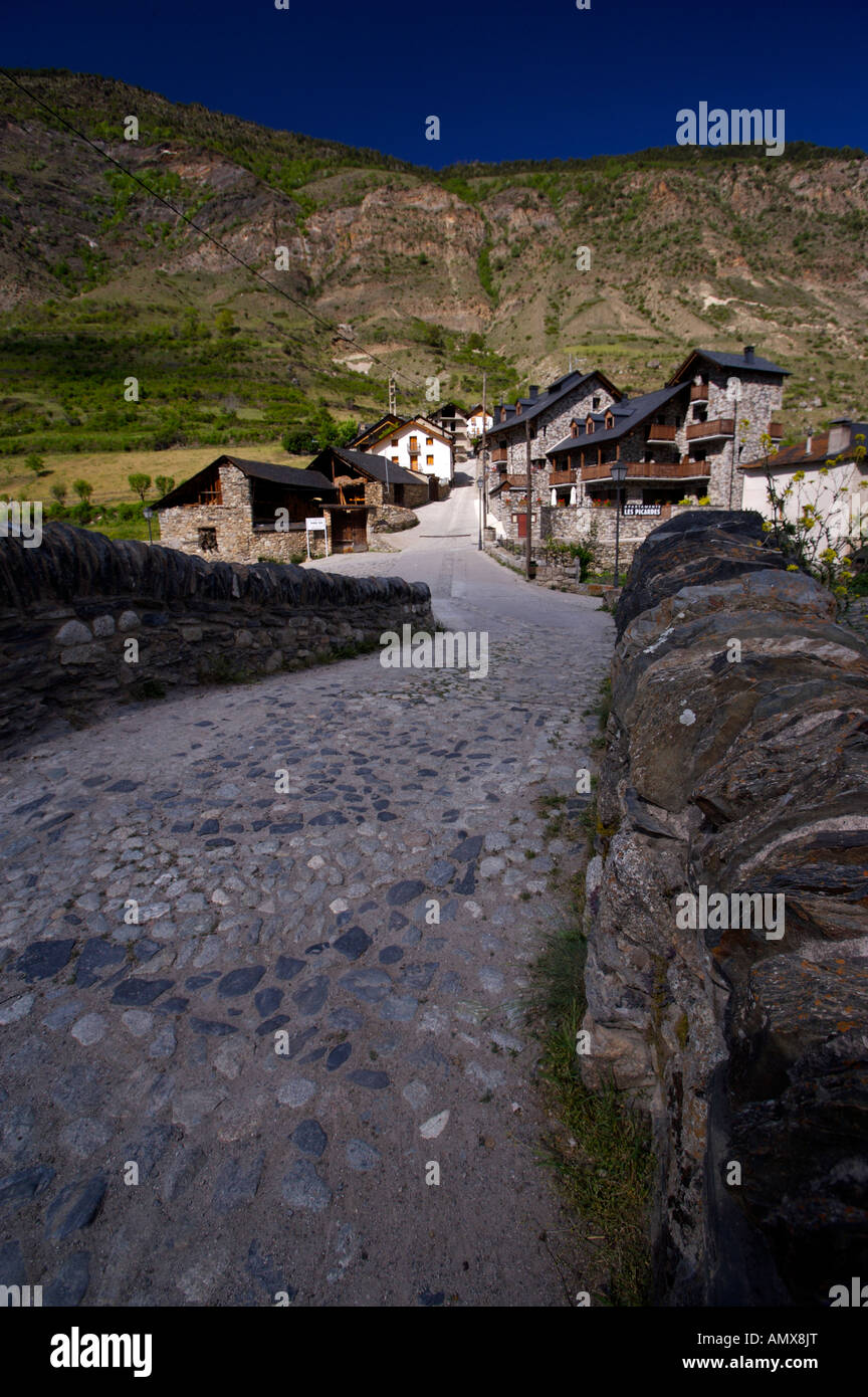 Stone bridge over the River, Riu Escrita in the village of Espot ...