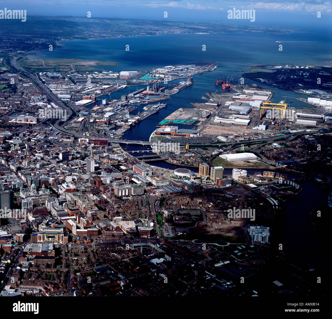 Aerial View of Belfast River Lagan and Docks Northern Ireland Stock ...