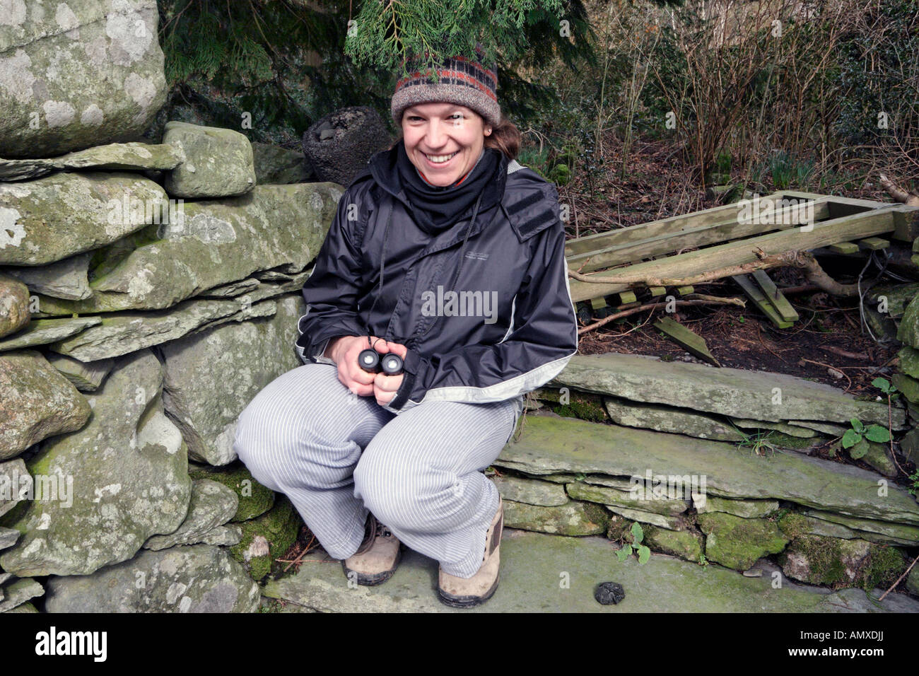 female bird watcher in quiet hideout Stock Photo - Alamy