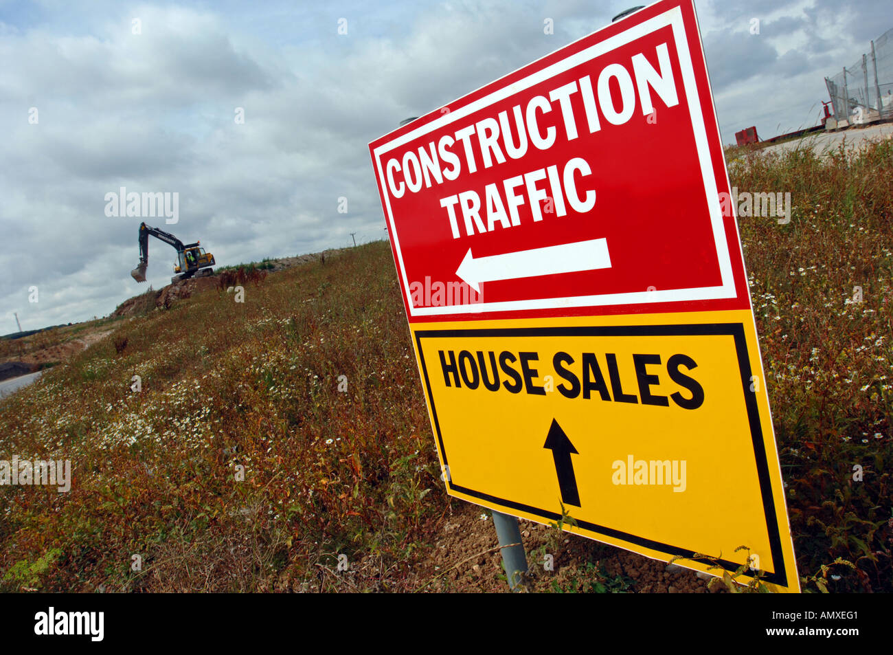 Construction traffic, House sales signs, building site development ...
