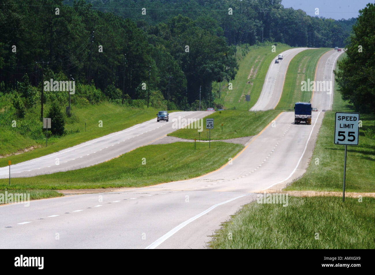 Interstate 19 stretches out over rolling green hills in central Florida ...