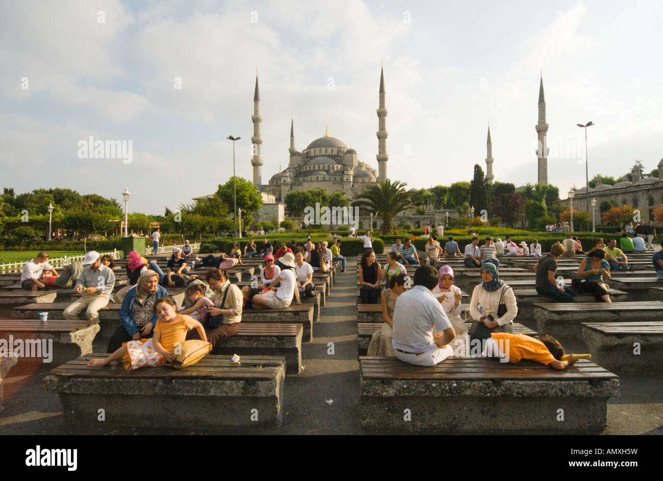 Tourists in mosque Blue Mosque Istanbul Turkey Stock Photo - Alamy