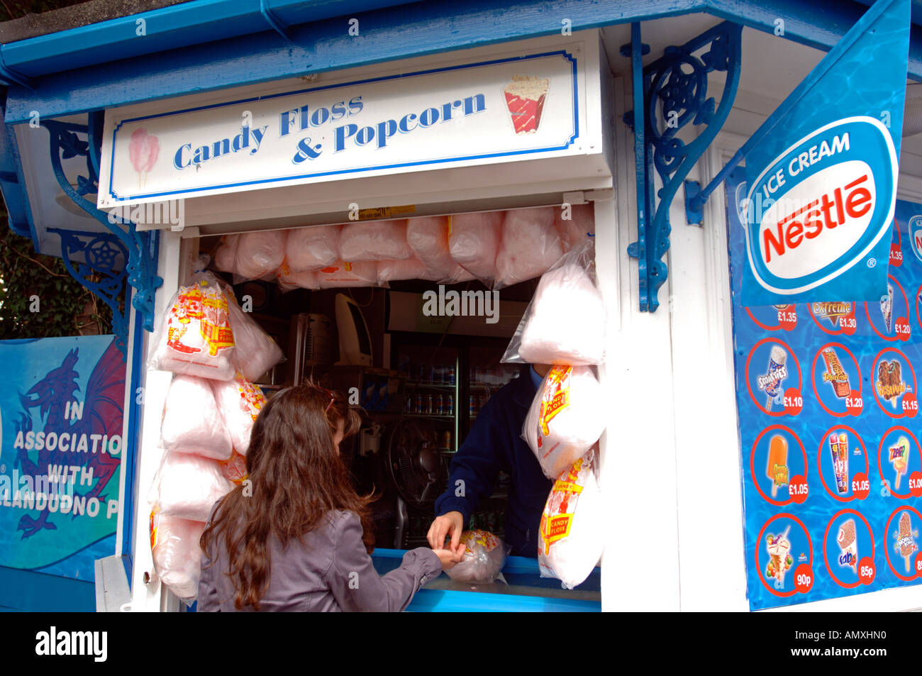 Candy Floss, Popcorn and ice cream stall, Landudno, Wales, UK Stock ...