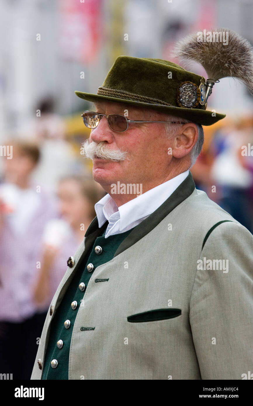 Germany Bavaria Munich Portrait of a man with a traditional Bavarian ...