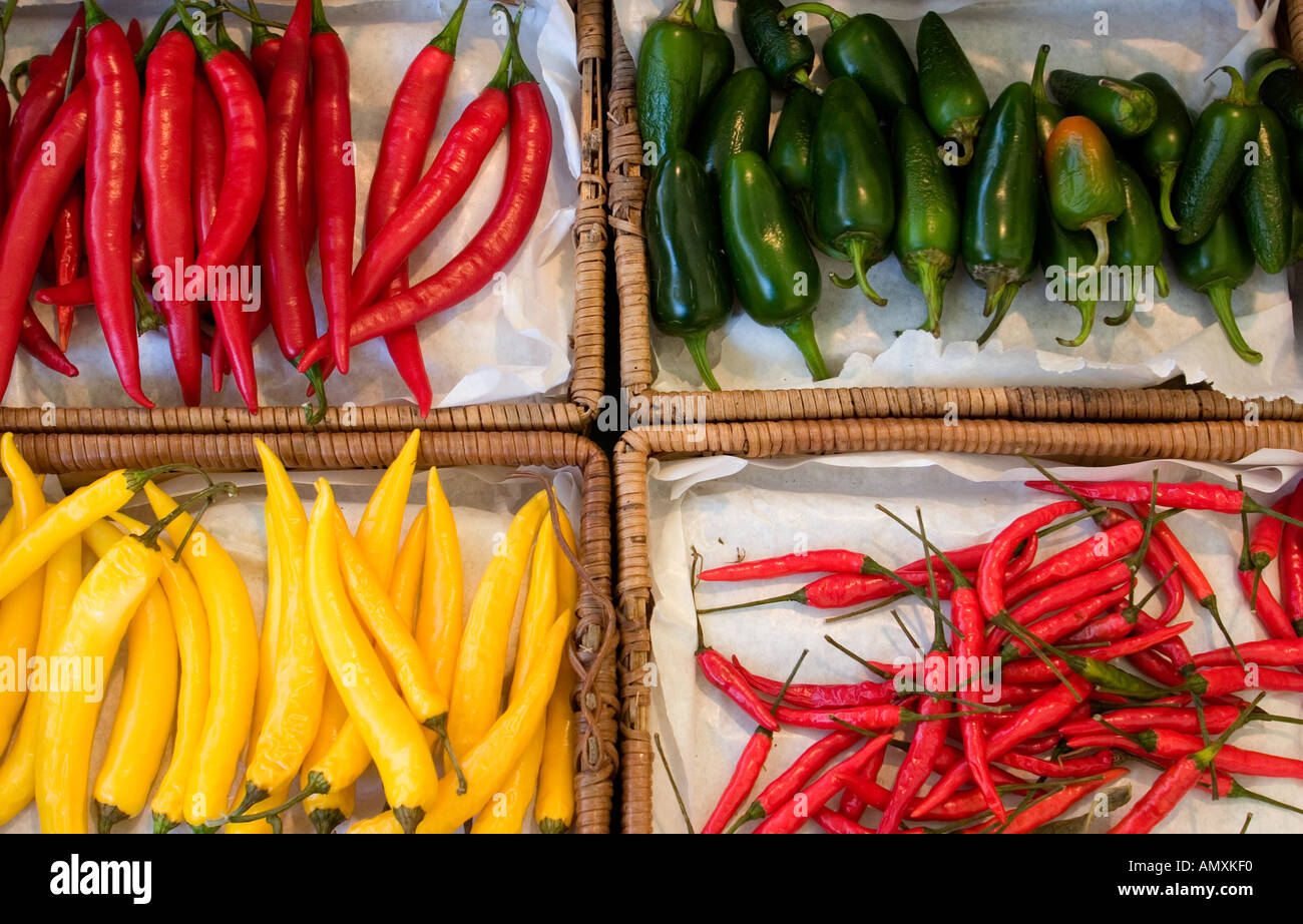 Germany Bavaria Munich Peppers at a vegetable stall stall in ...